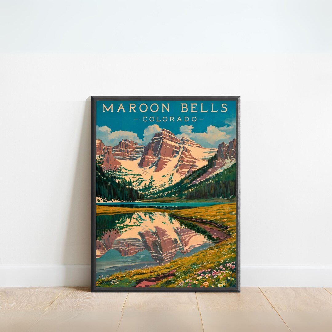 Maroon Bells Vintage Travel Poster - Maroon Bells Print, Colorado Wall ...