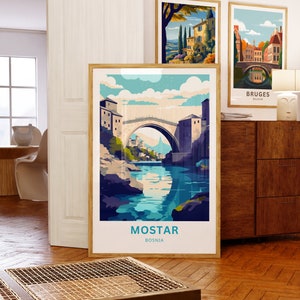 Mostar Travel Print - Mostar Poster, France Wall Art, Bosnia Present ...