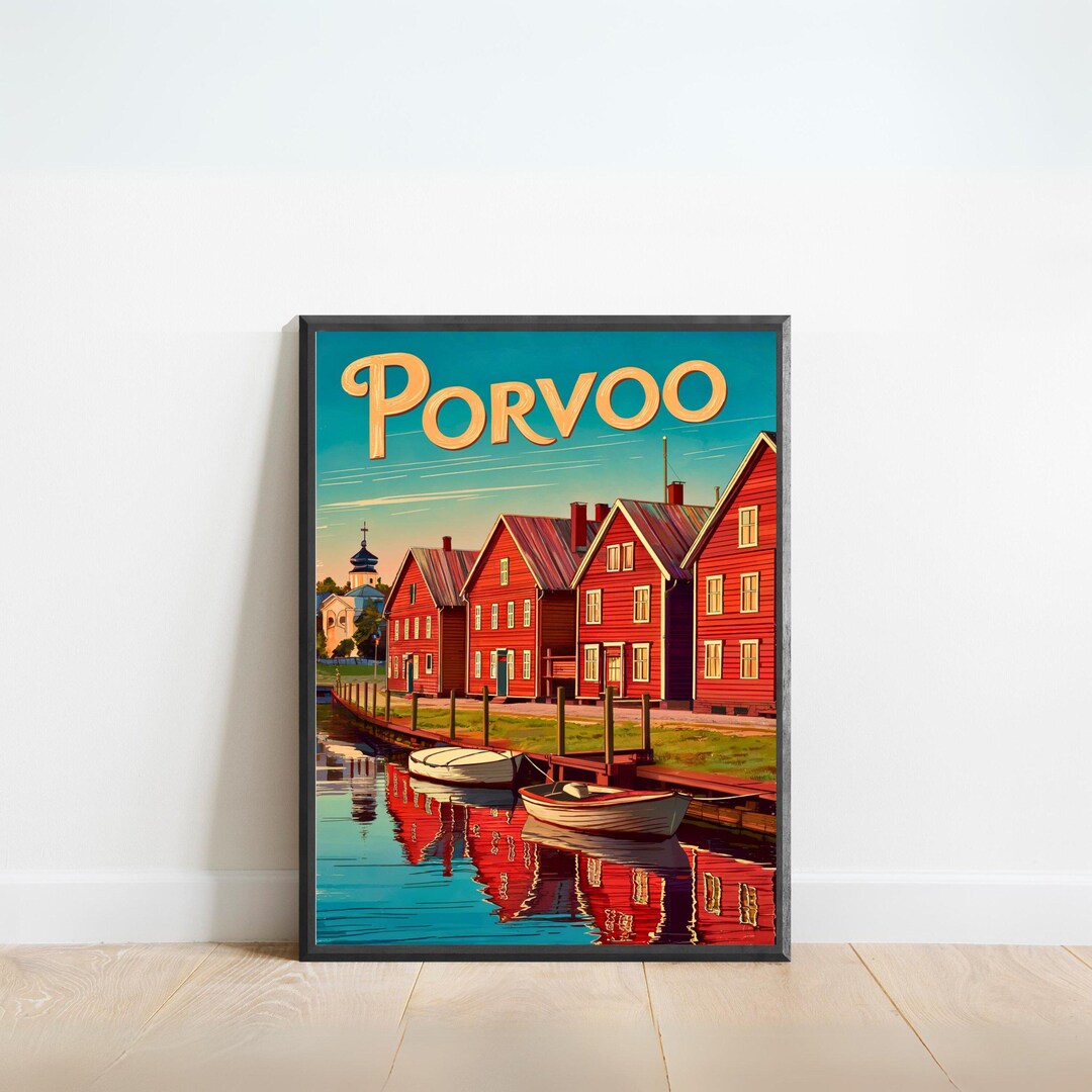 Porvoo Vintage Travel Poster - Porvoo Print, Finland Wall Art, Framed ...