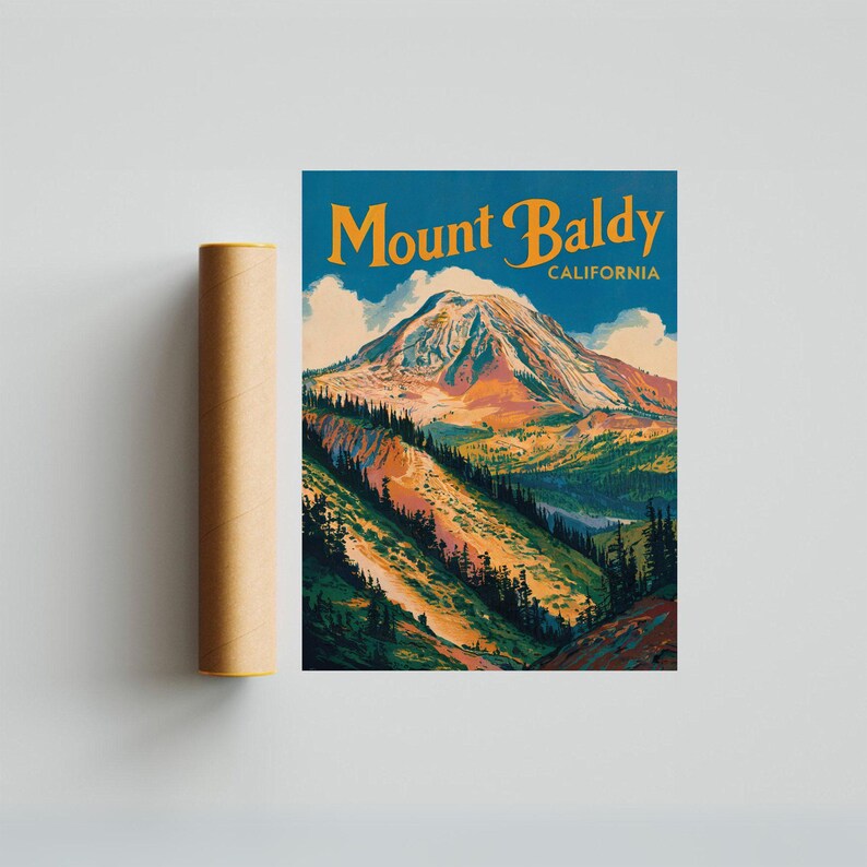Mount Baldy Vintage Travel Poster - Mount Baldy Print, California Wall ...