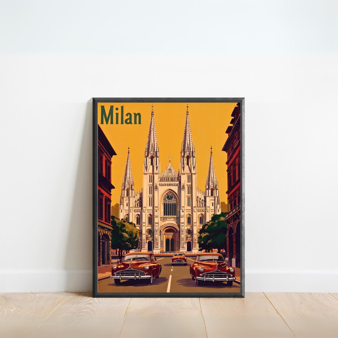 Milan Vintage Travel Poster - Milan Print, Italy Wall Art, Framed, Gift ...