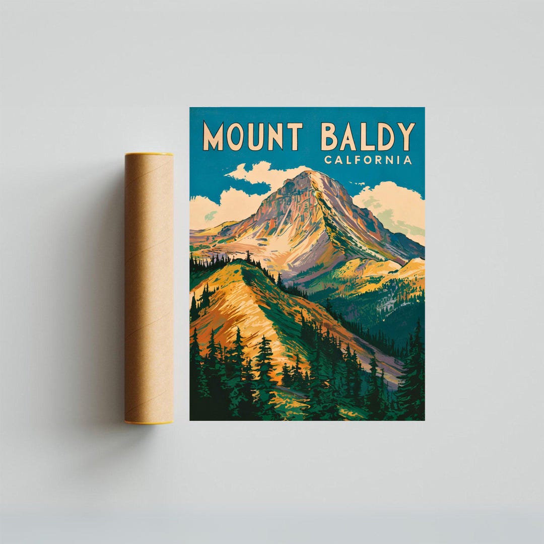 Mount Baldy Vintage Travel Poster - Mount Baldy Print, California Wall ...