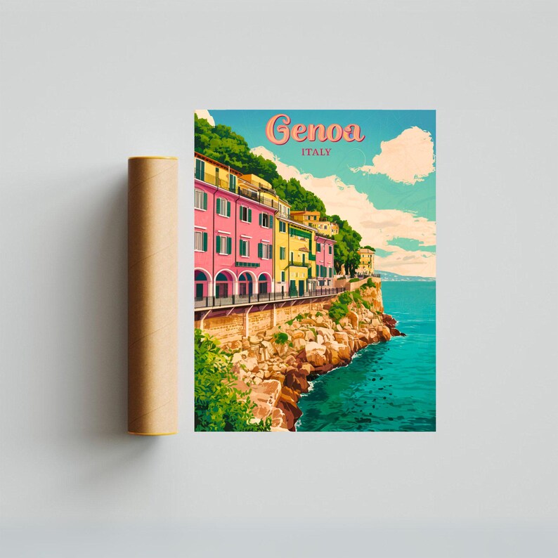 Genoa Vintage Travel Poster - Genoa Print, Italy Wall Art, Framed, Gift ...