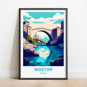 Mostar Travel Print - Mostar Poster, France Wall Art, Bosnia Present ...