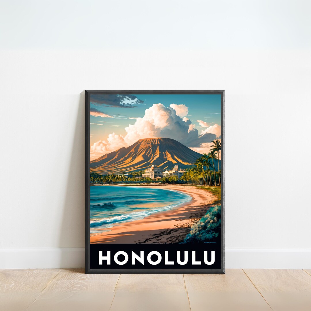 Honolulu Hawaii Vintage Travel Poster - Honolulu Hawaii Print, Hawaii ...