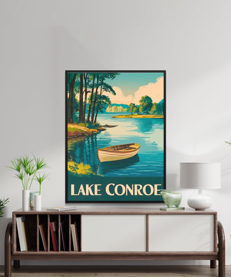 Lake Conroe Vintage Travel Poster - Lake Conroe Print, Texas Vintage ...