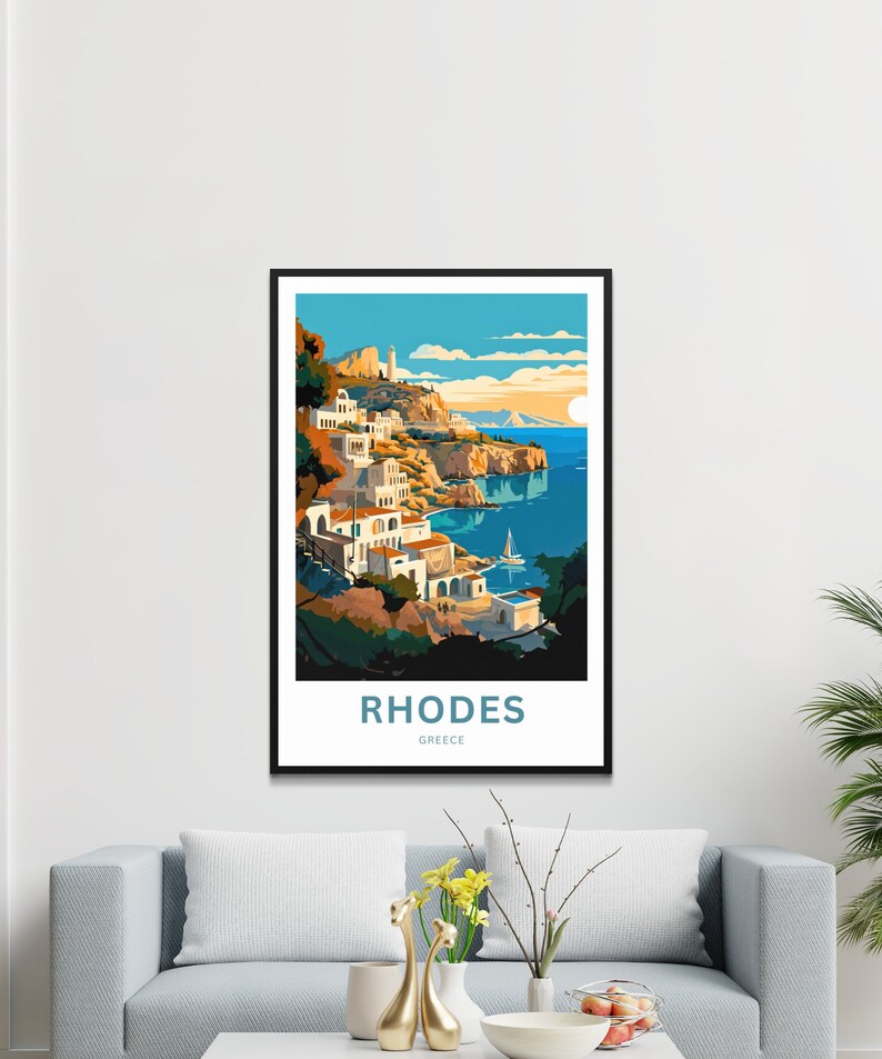 Rhodes Travel Print - Rhodes Poster, Greece Wall Art, Framed Present ...