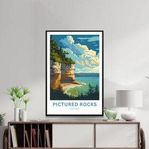 Pictured Rocks Travel Print - Pictured Rocks Poster, Michigan Wall Art ...