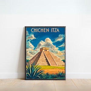 Chichen Itza Vintage Travel Poster, Chichen Itza Print, Mexico Wall Art ...