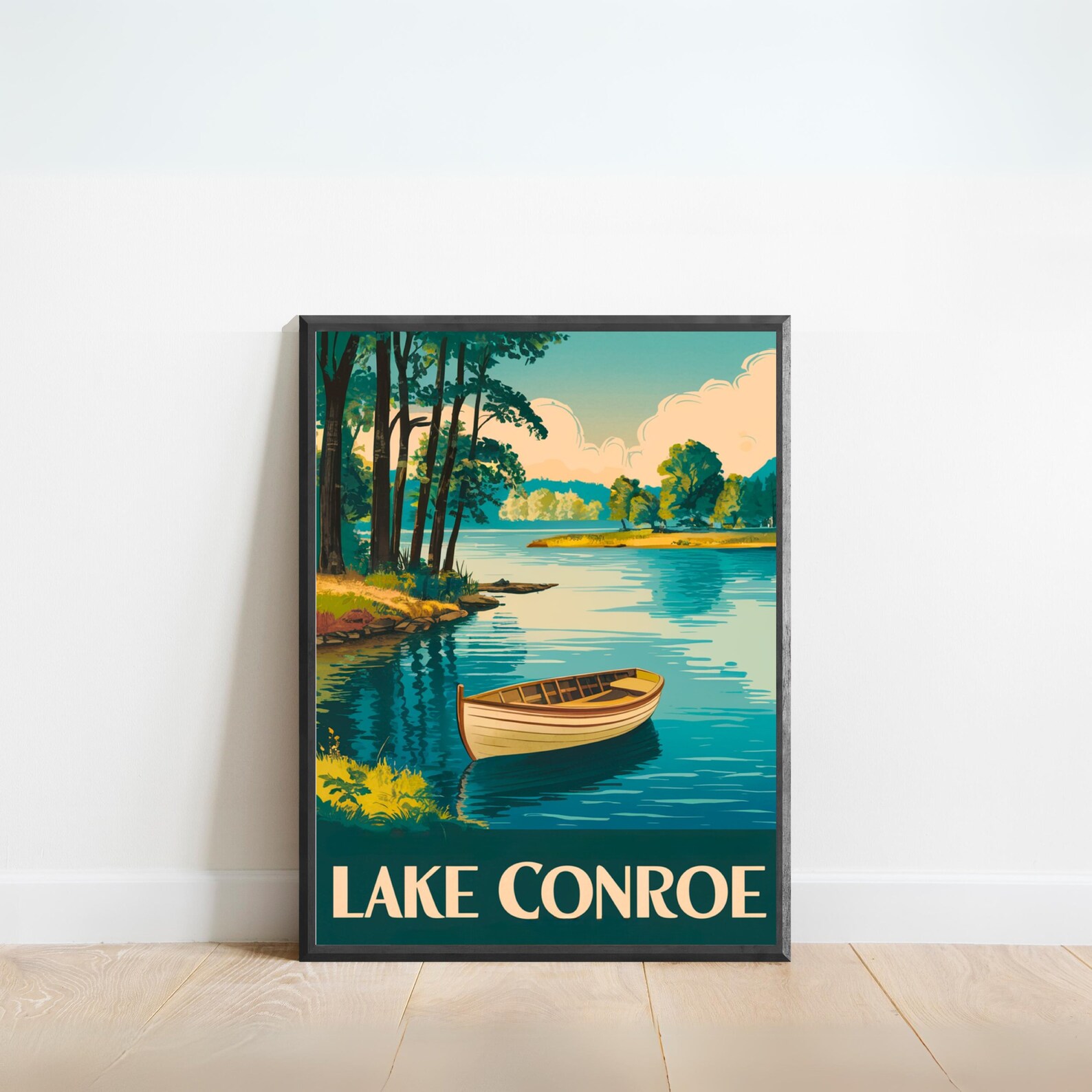 Lake Conroe Vintage Travel Poster - Lake Conroe Print, Texas Vintage ...