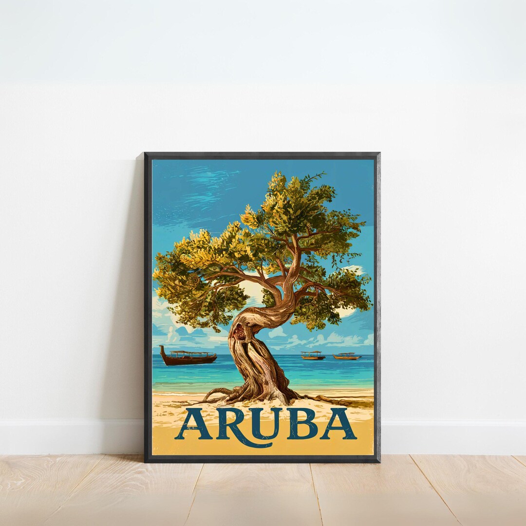 Aruba Vintage Travel Poster - Aruba Print, Caribbean Wall Art, Framed ...