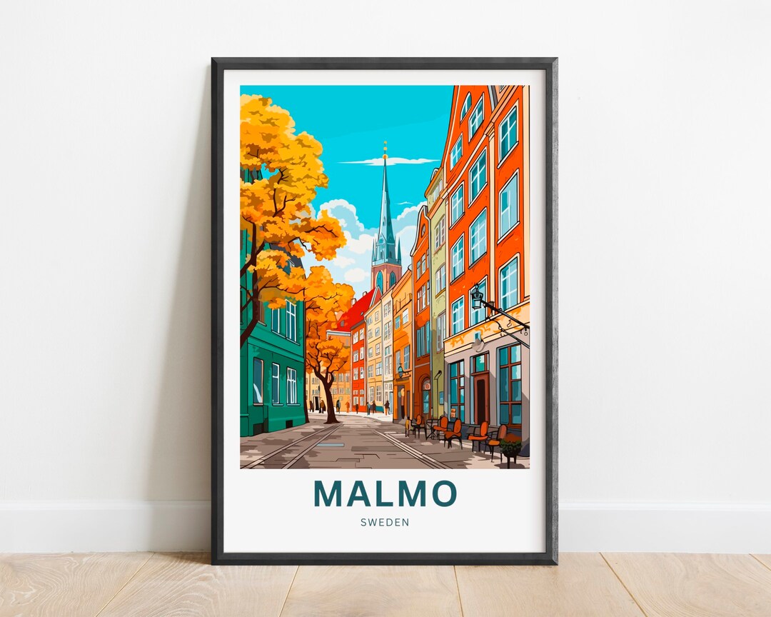 Malmo Travel Print - Malmo Poster, Malmö, Sweden Wall Art, Framed ...