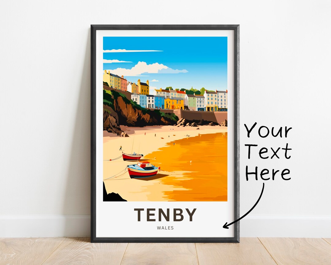 Personalized Tenby Travel Print Tenby Poster, Wales Wall Art, Framed ...
