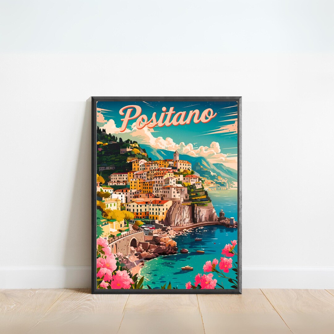 Positano Vintage Travel Poster - Amalfi Coast, Positano Print, Italy ...