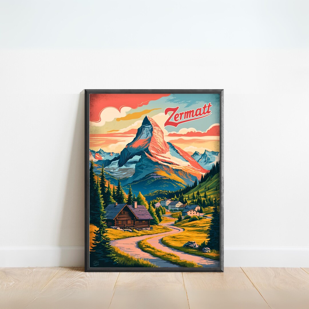 Zermatt Vintage Travel Poster, Zermatt Print, Swiss Alps Wall Art ...