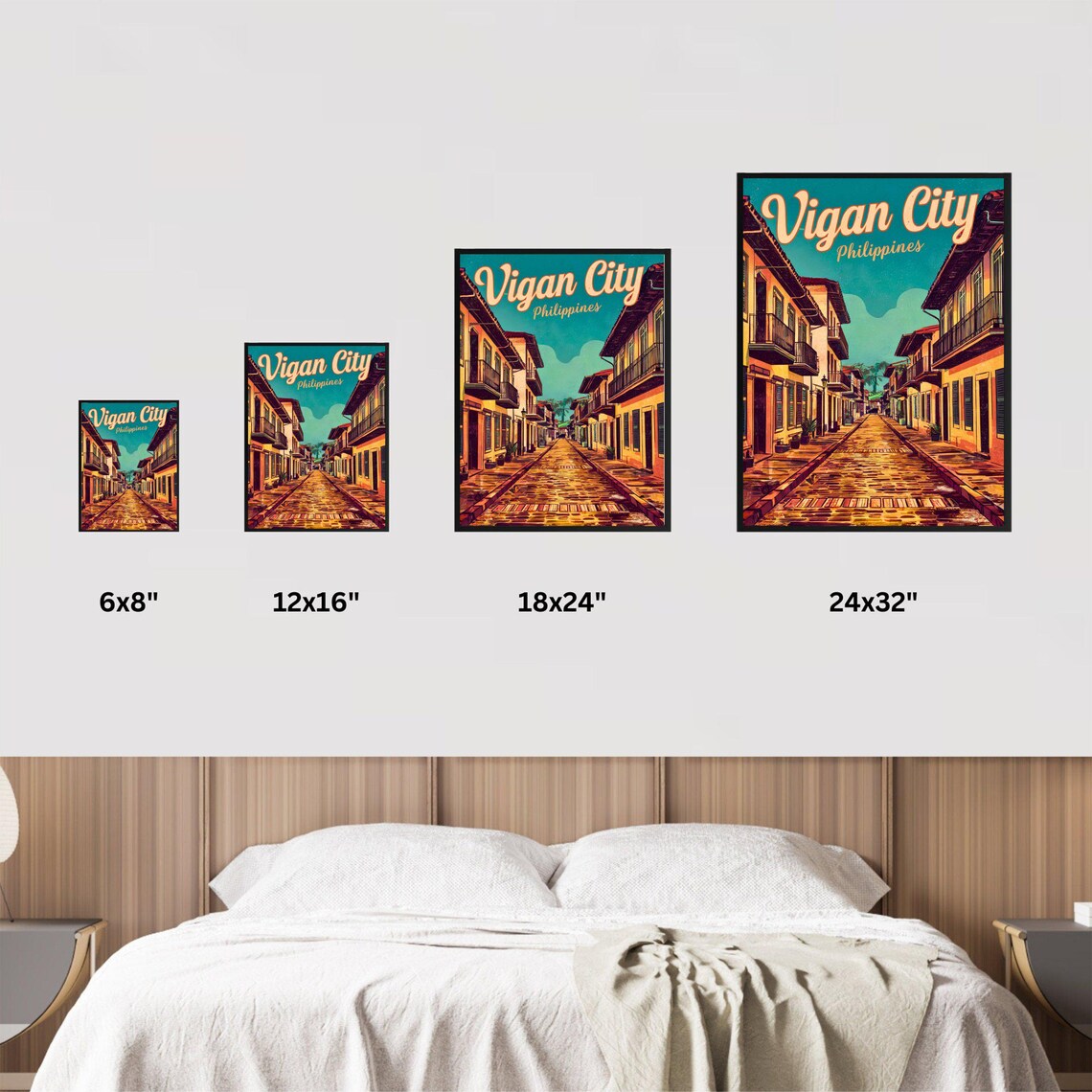 Vigan Vintage Travel Poster - Vigan Print, Philippines Wall Art, Framed ...