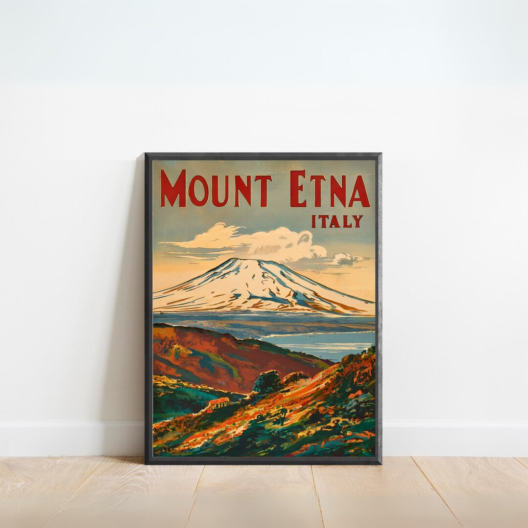 Mount Etna Vintage Travel Poster - Mount Etna Print, Sicily, Italy Wall ...