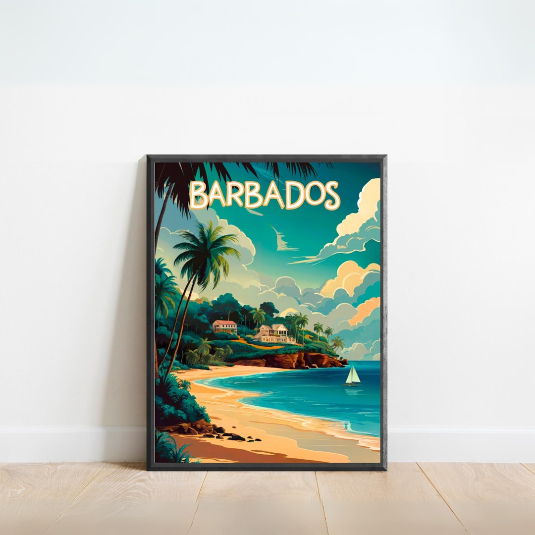 Barbados Vintage Travel Poster - Barbados Print, Caribbean Wall Art ...