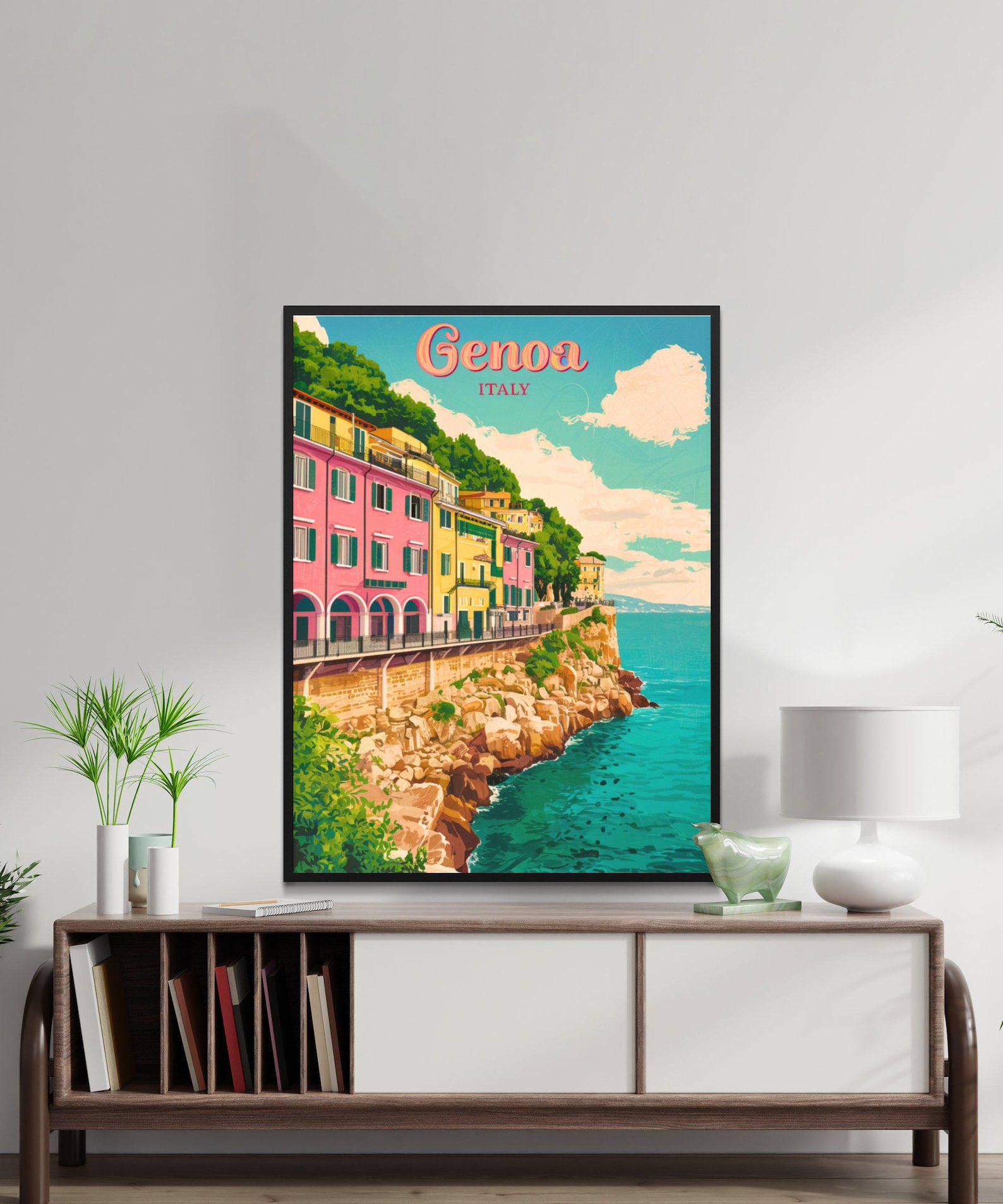 Genoa Vintage Travel Poster - Genoa Print, Italy Wall Art, Framed, Gift ...