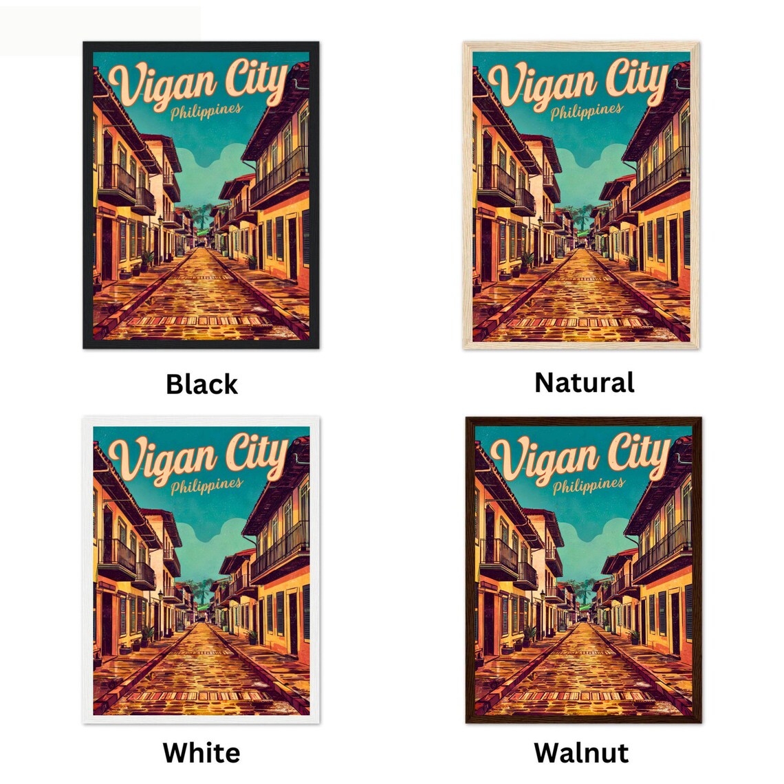 Vigan Vintage Travel Poster - Vigan Print, Philippines Wall Art, Framed ...