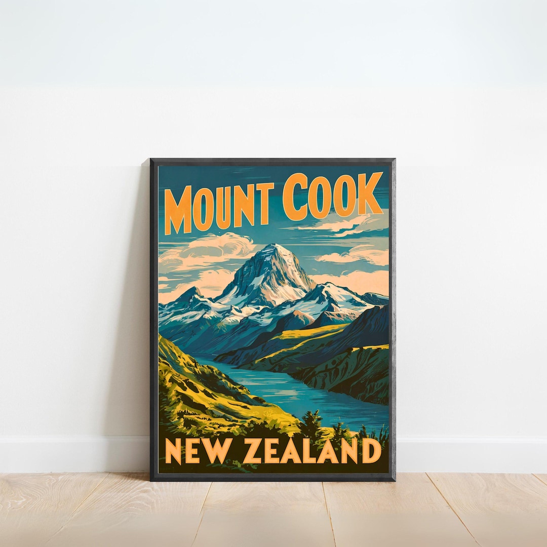 Mount Cook Vintage Travel Poster - Aoraki, Mount Cook Print, New ...