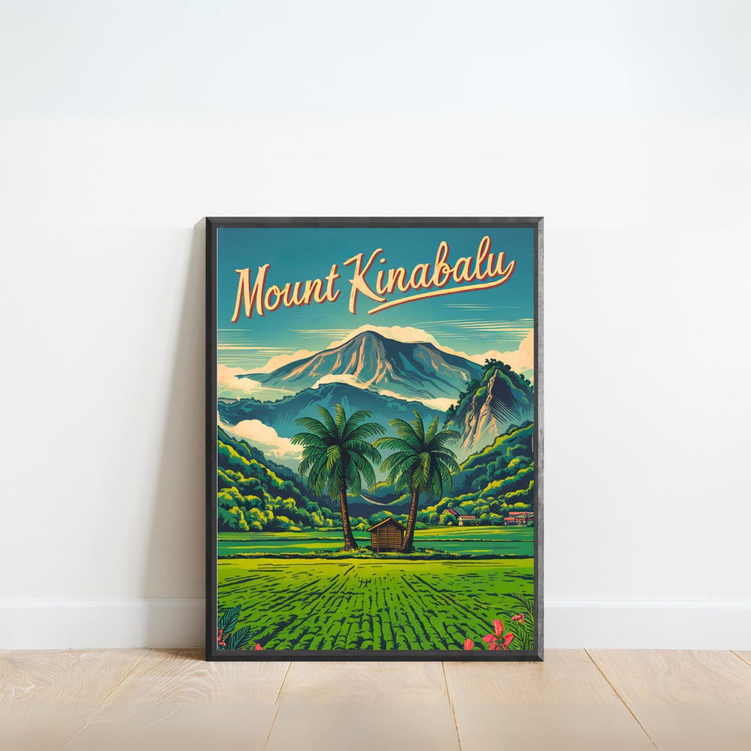 Mount Kinabalu Vintage Travel Poster - Mount Kinabalu Print, Malaysia ...