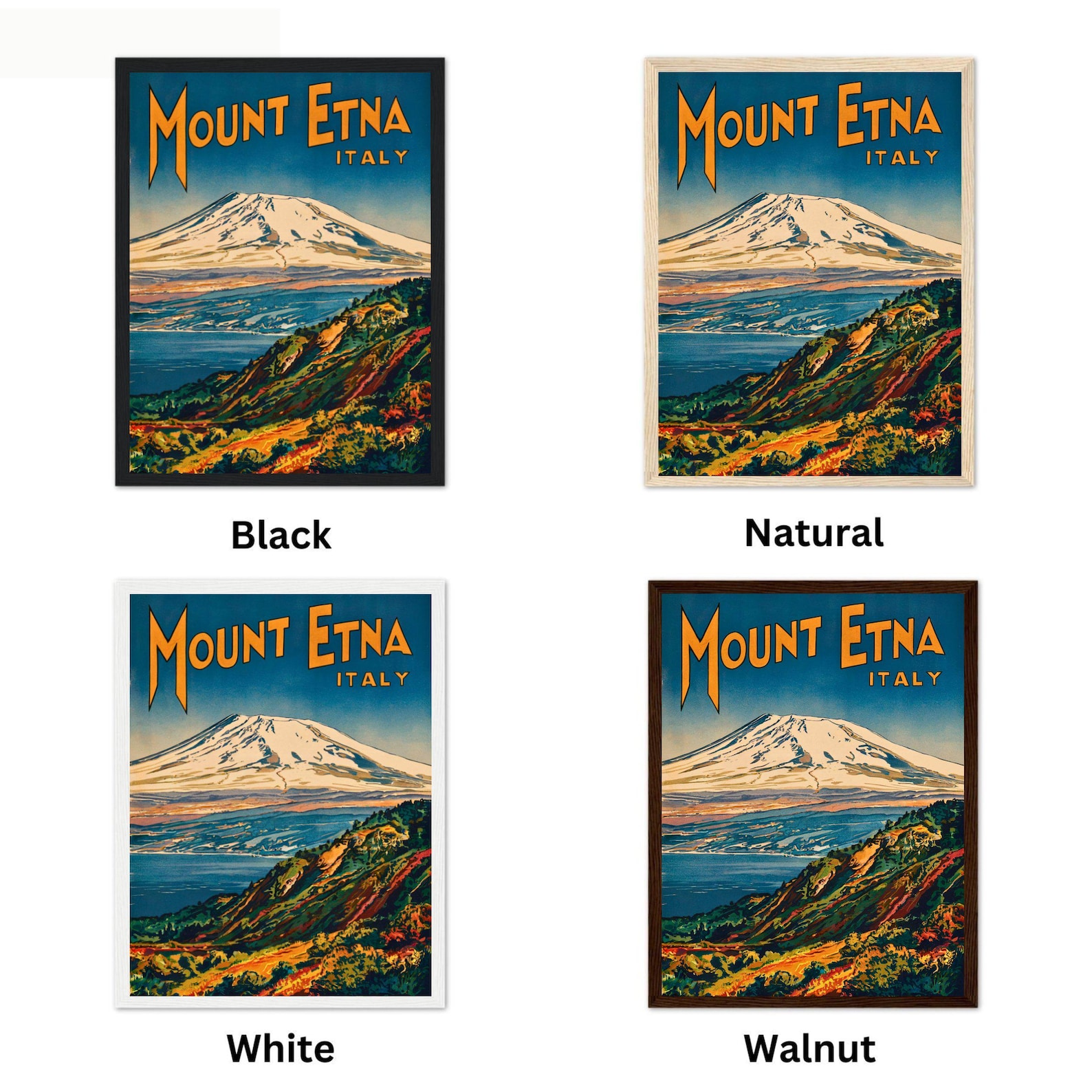 Mount Etna Vintage Travel Poster - Mount Etna Print, Sicily, Italy Wall ...