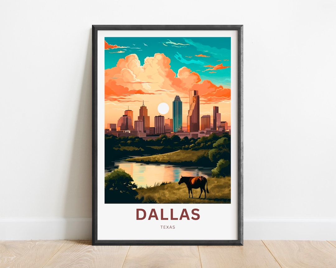 Dallas Travel Print - Dallas Poster, Texas Wall Art, Framed Present ...
