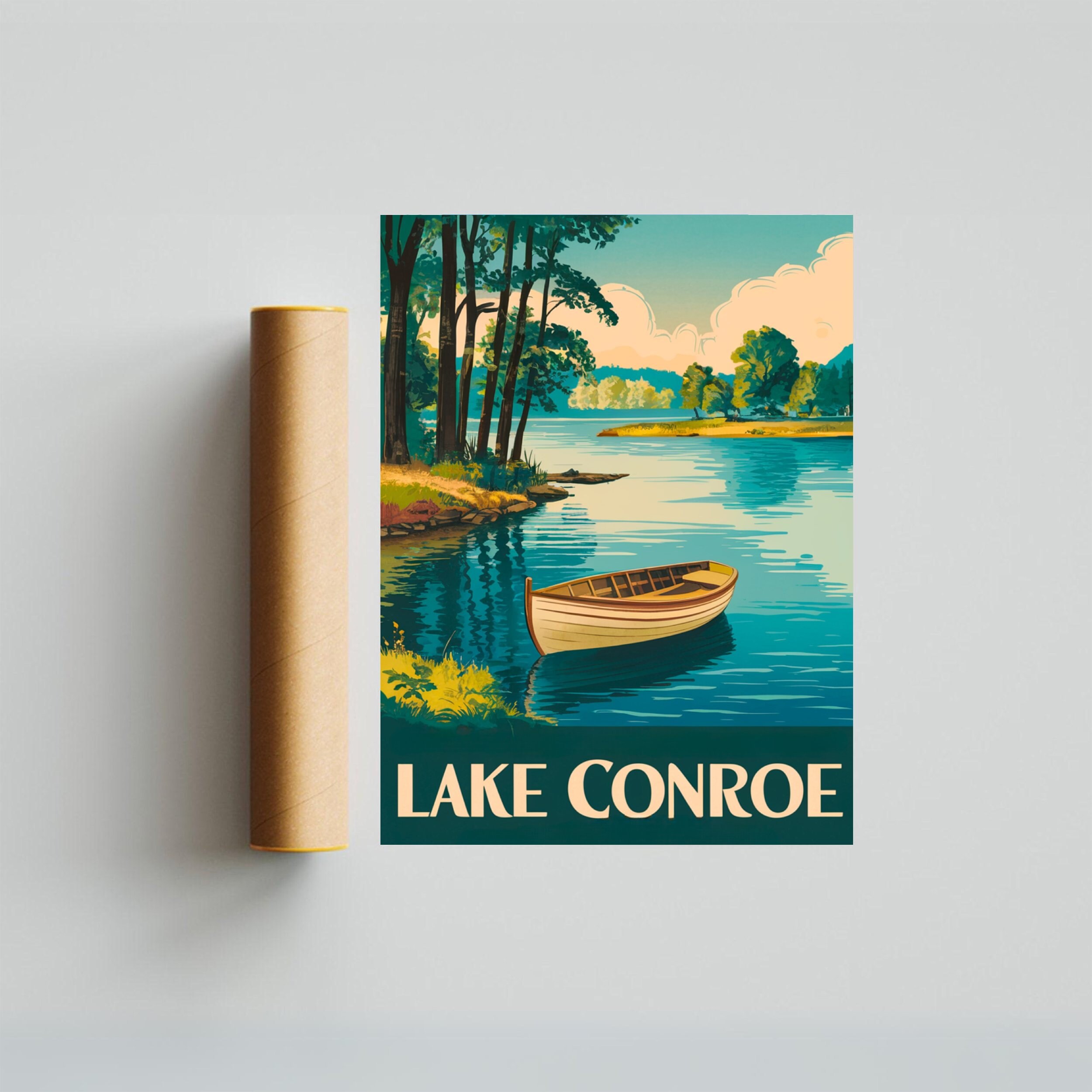 Lake Conroe Vintage Travel Poster - Lake Conroe Print, Texas Vintage ...