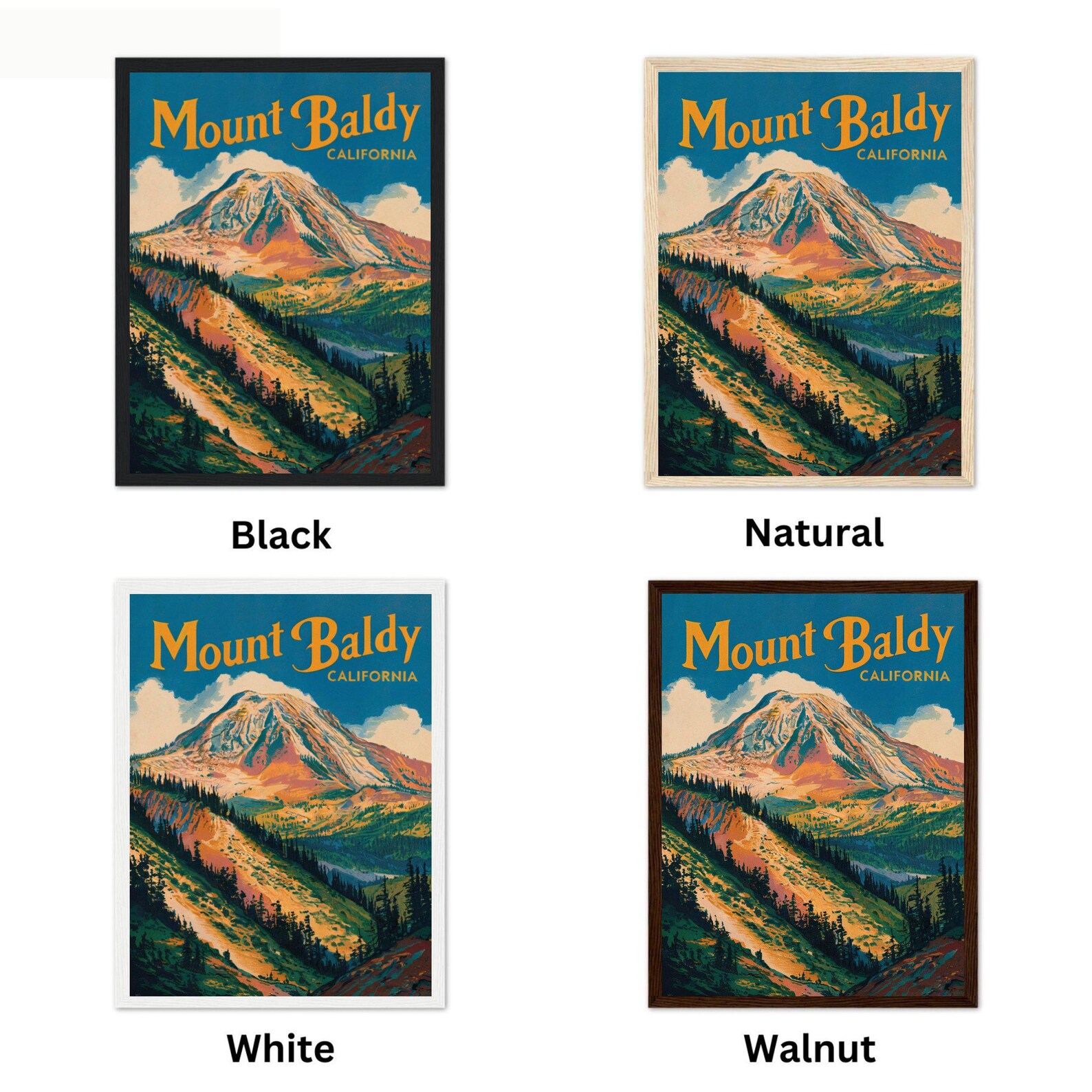 Mount Baldy Vintage Travel Poster - Mount Baldy Print, California Wall ...