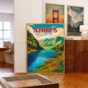 Azores Vintage Travel Poster - Azores Print, Portugal Wall Art, Framed ...