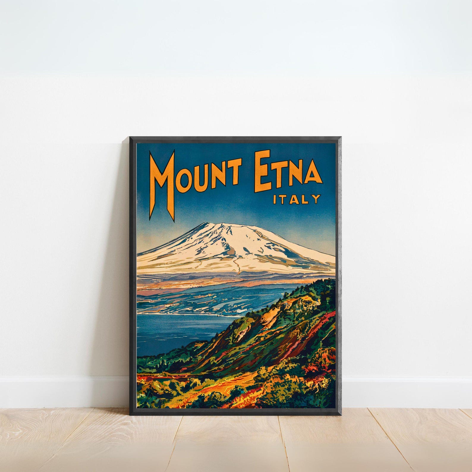 Mount Etna Vintage Travel Poster Mount Etna Print, Sicily, Italy Wall ...