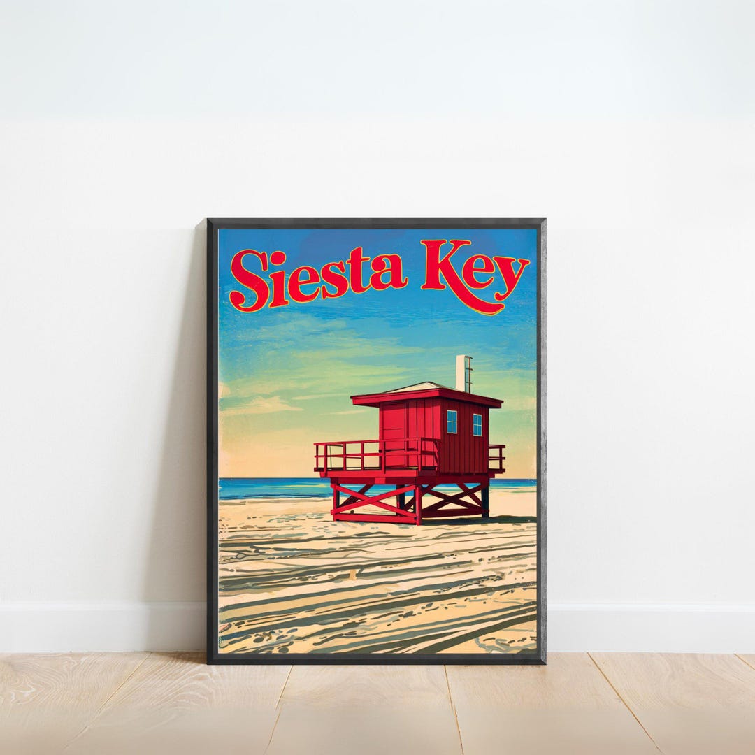 Siesta Key Vintage Travel Poster - Siesta Key Print, Florida Wall Art ...