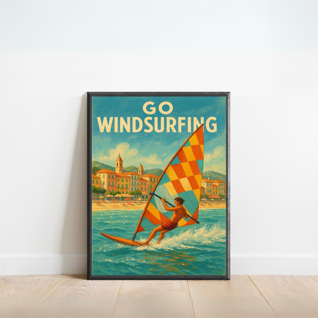 Windsurfing Wall Art – Vintage Coastal Poster for Watersports and ...