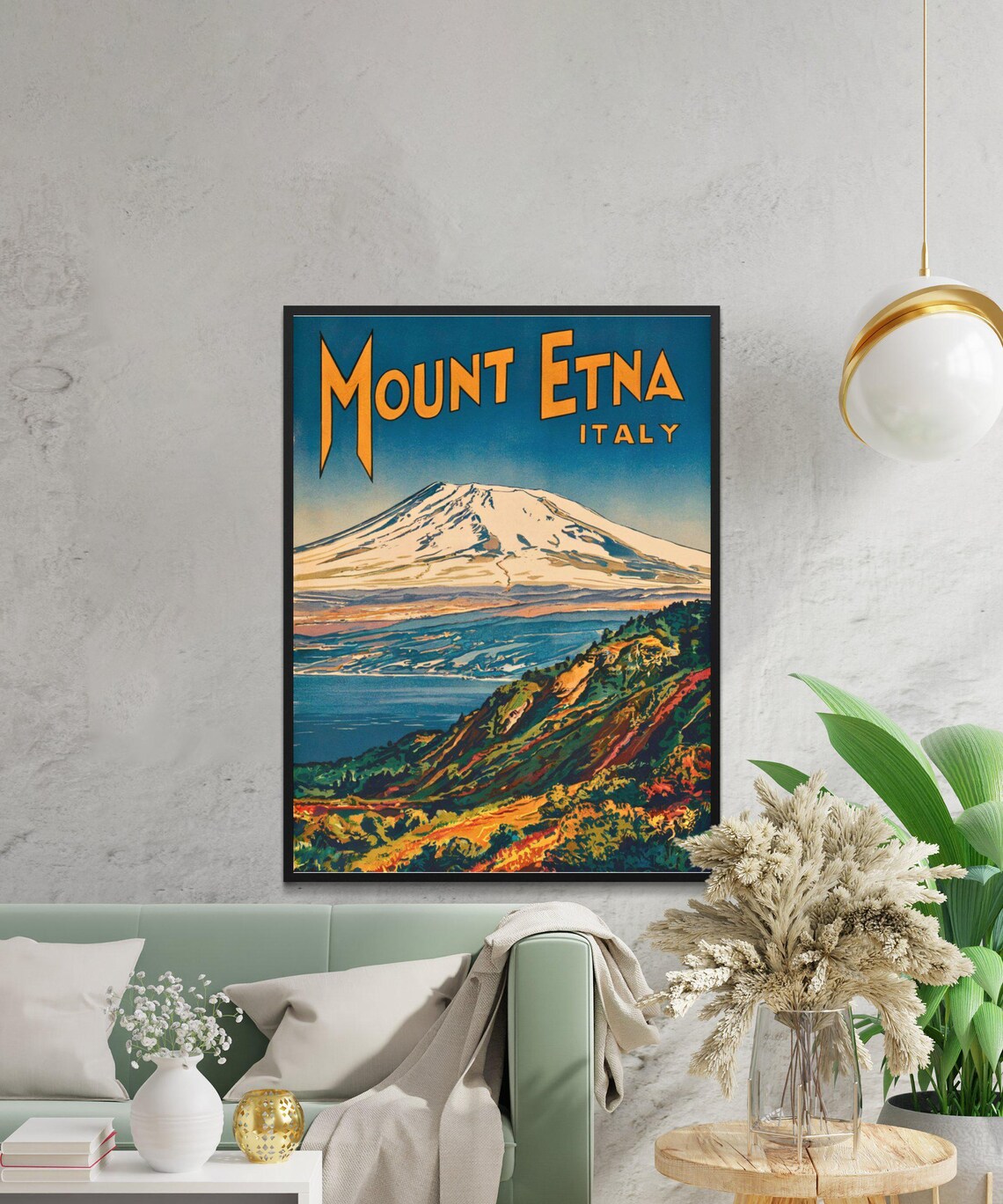 Mount Etna Vintage Travel Poster - Mount Etna Print, Sicily, Italy Wall ...