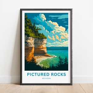 Pictured Rocks Travel Print - Pictured Rocks Poster, Michigan Wall Art ...