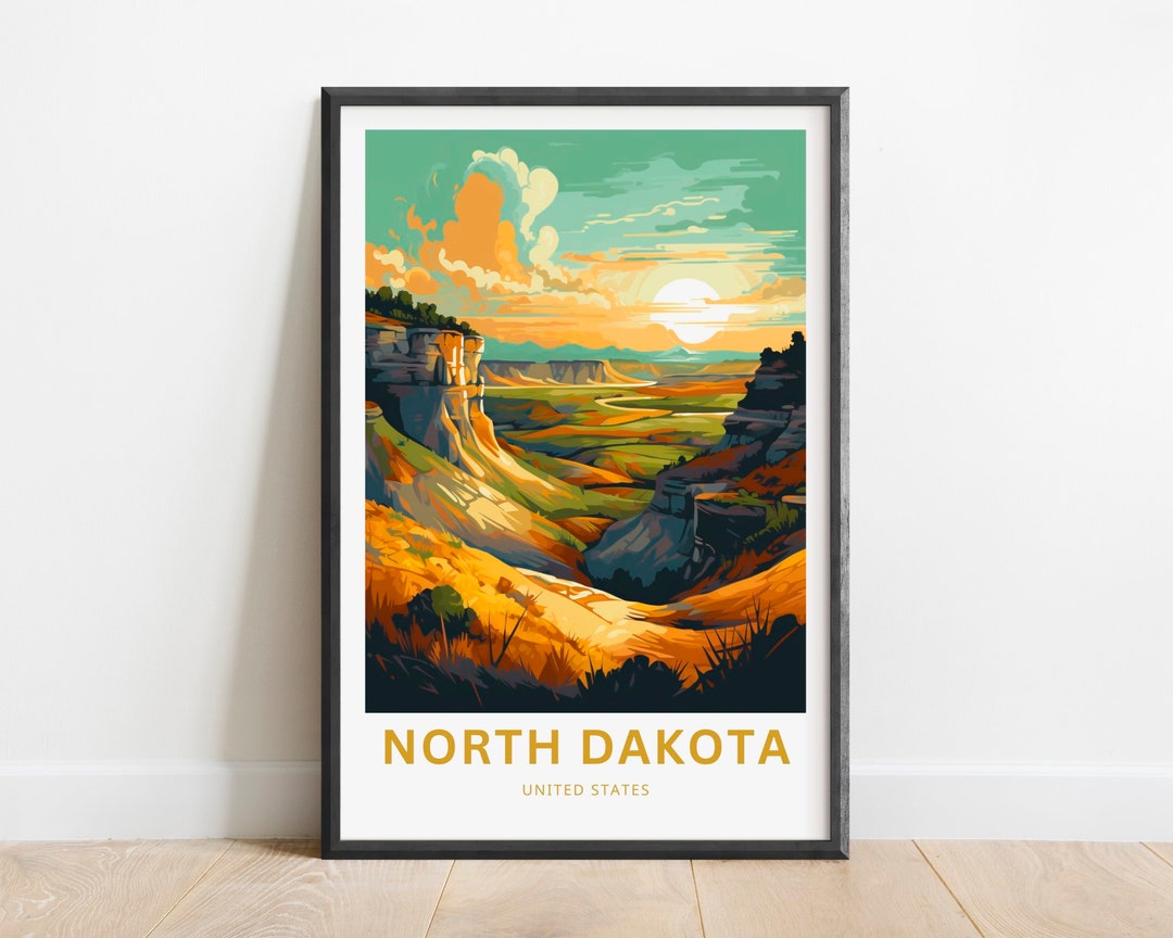 North Dakota Travel Poster: Minimalist United States Wall Art - Etsy