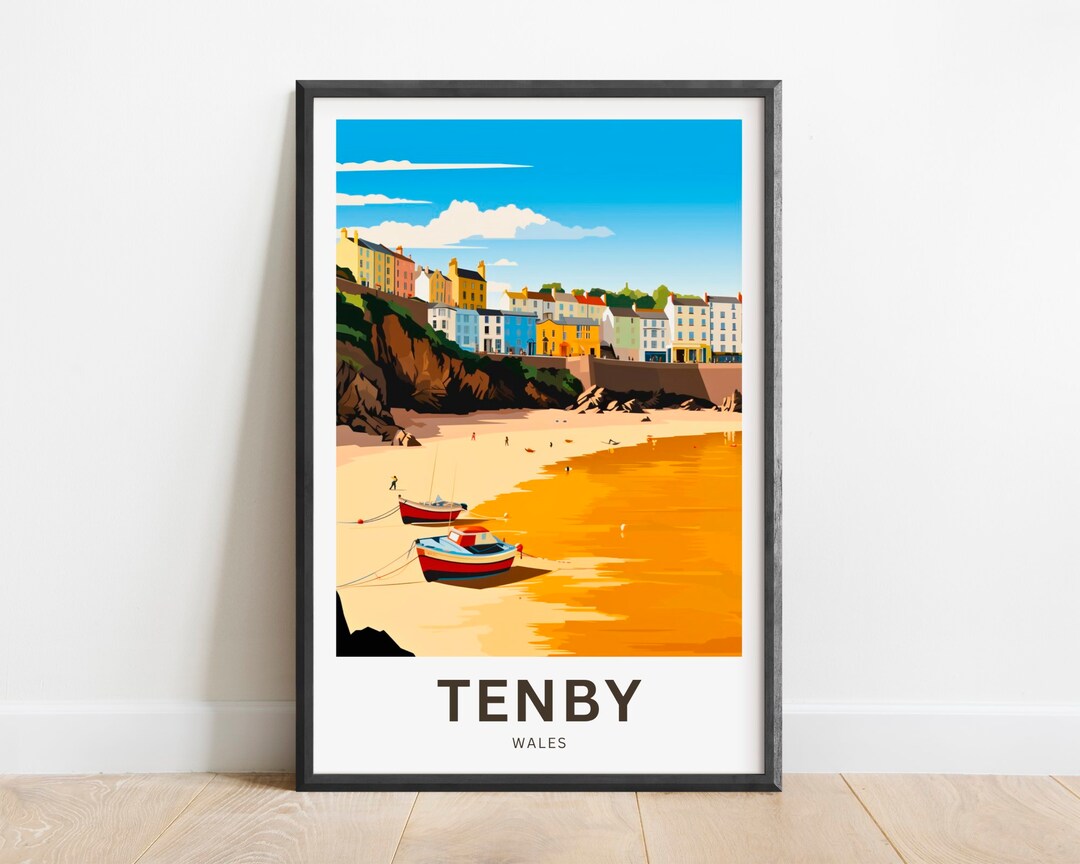 Tenby Travel Print - Tenby Poster, Wales Wall Art, Framed Present, Gift ...