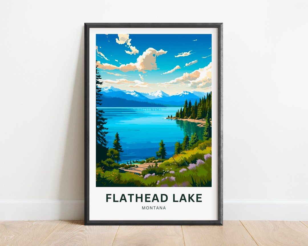 Flathead Lake Travel Print - Flathead Lake Poster, Montana Wall Art ...