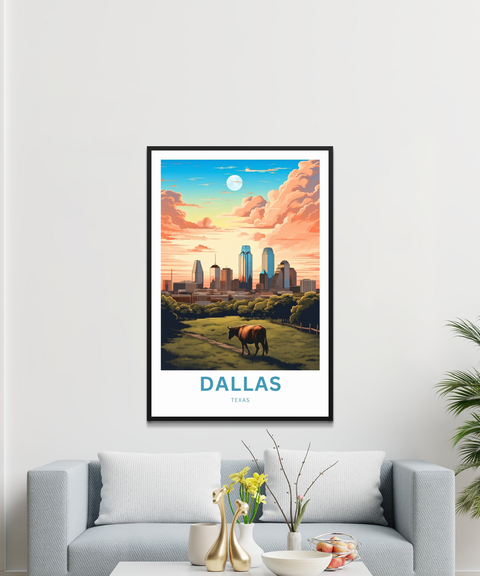 Dallas Travel Print - Dallas Poster, Texas Wall Art, Framed Present ...
