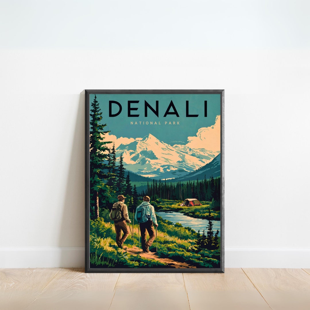 Denali Vintage Travel Poster - Denali Print, Mount Mckinley Wall Art ...