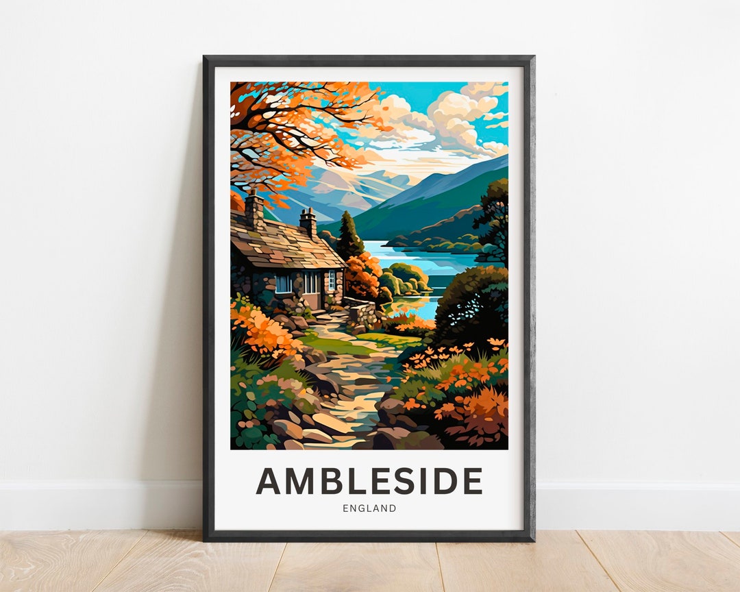Ambleside Travel Print - Ambleside Poster, England Wall Art, Framed ...