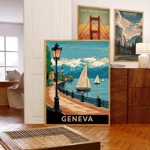 Geneva Vintage Travel Poster Geneva Print, Switzerland Wall Art, Framed ...