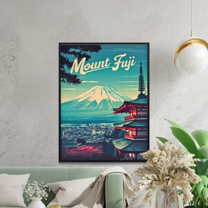 Mount Fuji Vintage Travel Poster - Mount Fuji Print, Japan Wall Art, Framed Present, Gift Japan ...