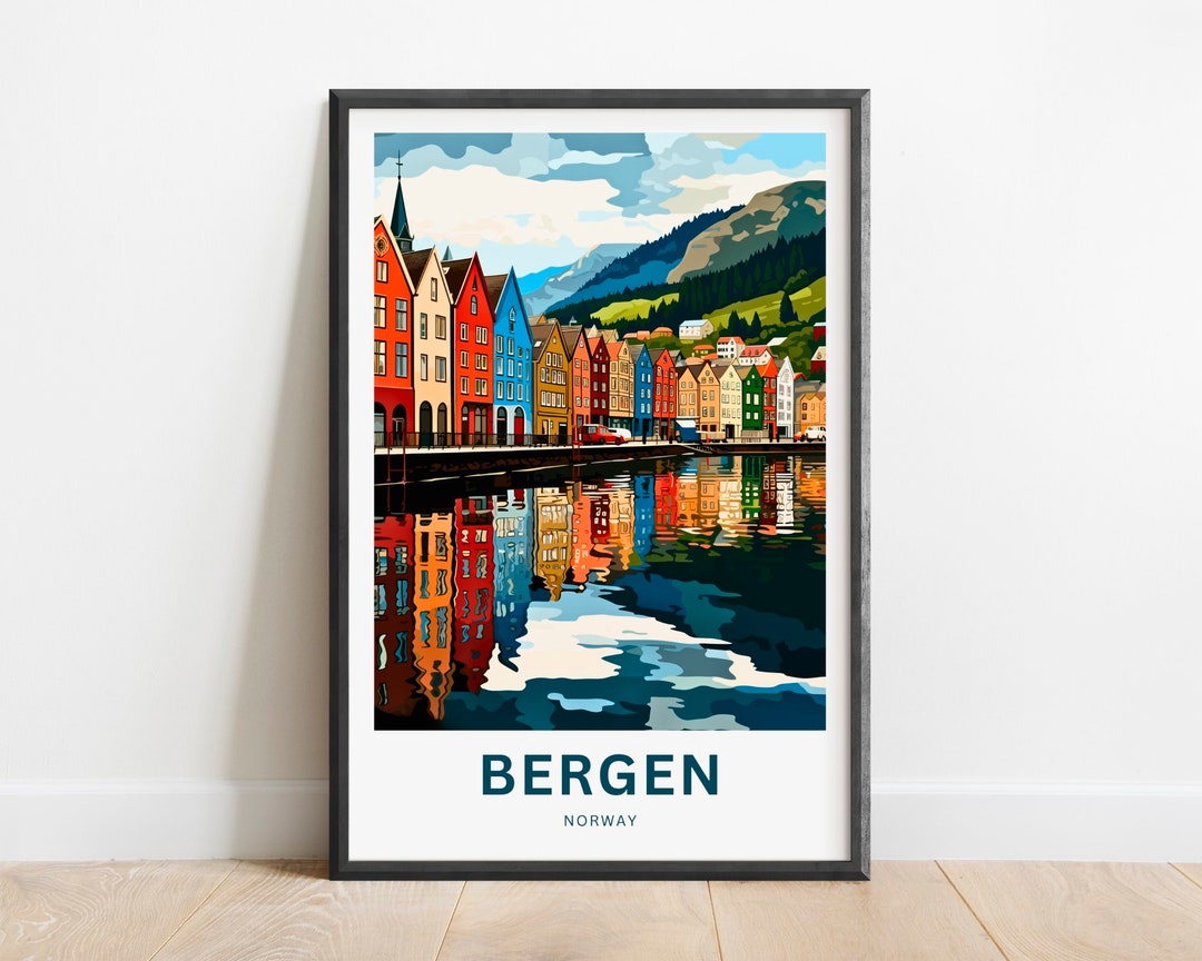 Bergen Travel Print - Bergen Poster, Bergen Norway Wall Art, Framed ...