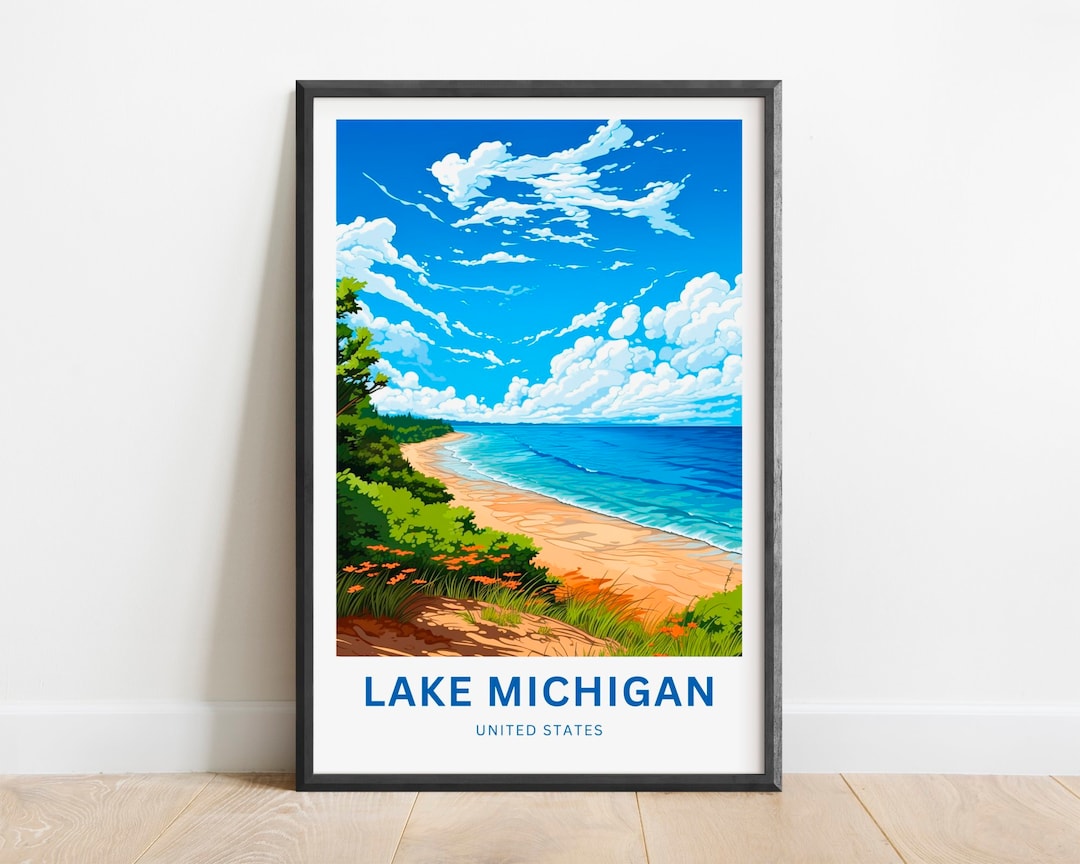 Lake Michigan Travel Print - Lake Michigan Poster, Great Lakes Wall Art ...