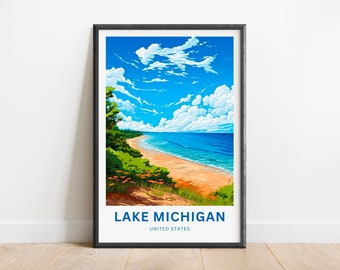 Lake Michigan Travel Poster, Great Lakes Wall Art, Great Lakes Print ...