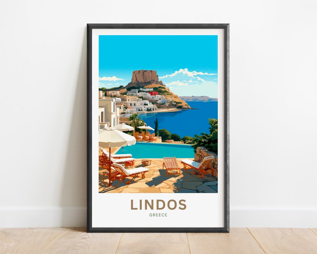 Lindos Travel Print - Lindos Poster, Greece Wall Art, Framed Present ...