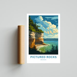 Pictured Rocks Travel Print - Pictured Rocks Poster, Michigan Wall Art ...