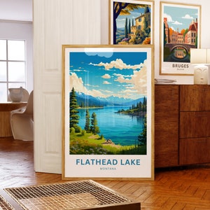 Flathead Lake Travel Print - Flathead Lake Poster, Montana Wall Art ...